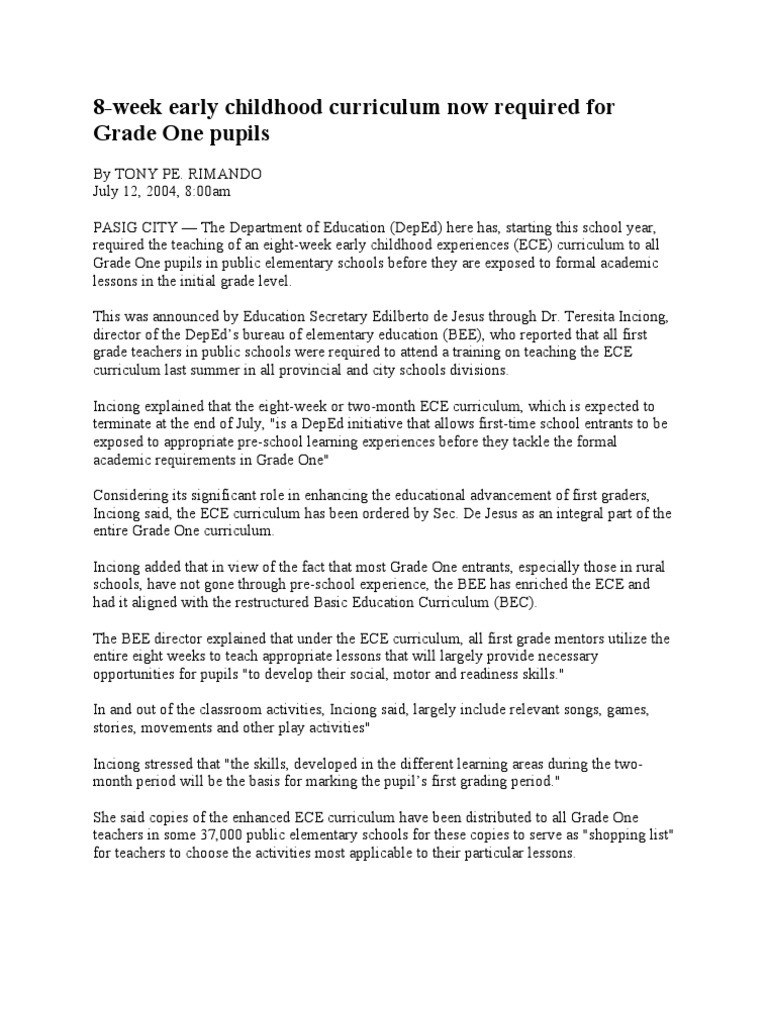 8 Week Curriculum Pdf Curriculum Preschool