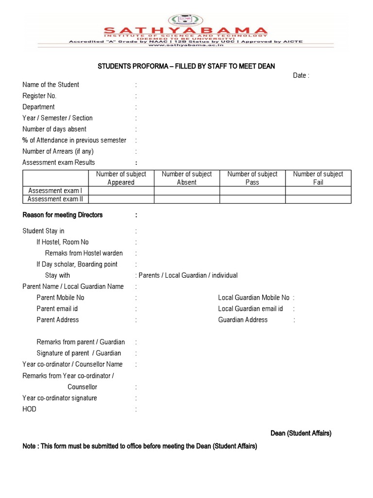 Students Proforma | PDF