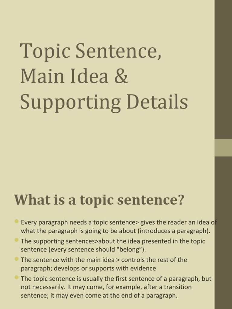WEEK 2 Topic Sentence, Main Idea & Supporting Details Latest 1 | PDF ...