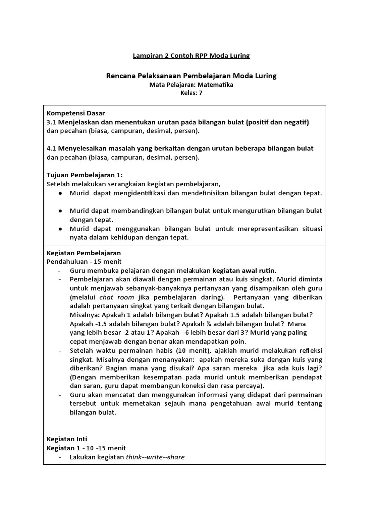 Contoh Rpp Pembelajaran Berdiferensiasi Luring Pdf