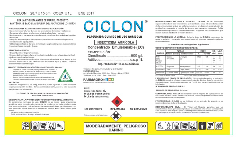 ETIQUETA CICLON X 1 L - ENE 2017 | PDF | Agua | Química