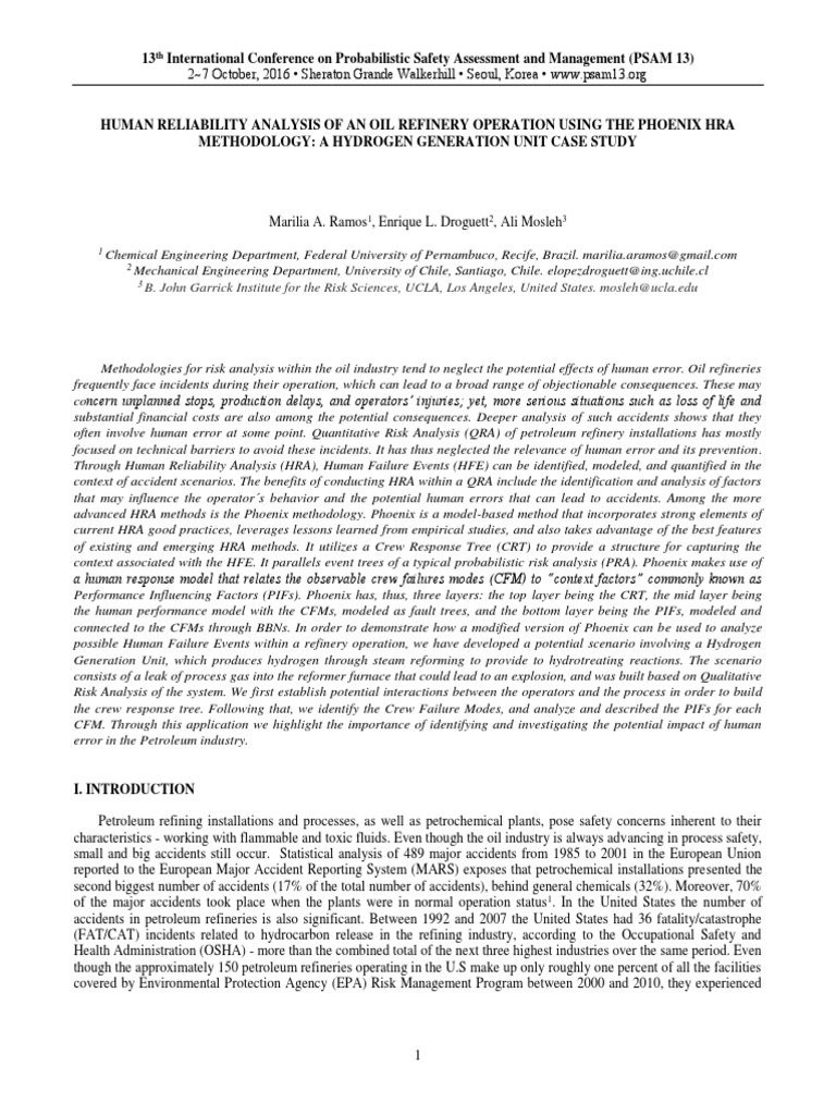 Phoenix - Human Reliability Analysis of An Oil Refinery Operation Using The Phnoenix HRA ...