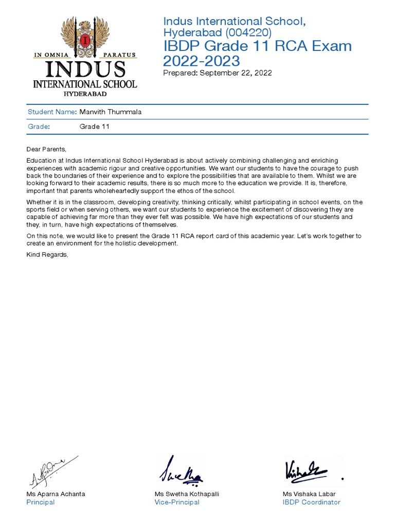 IBDP Grade 11 RCA Exam 2022-2023 Grade 11 Thummala Manvith 2022-09-22 ...