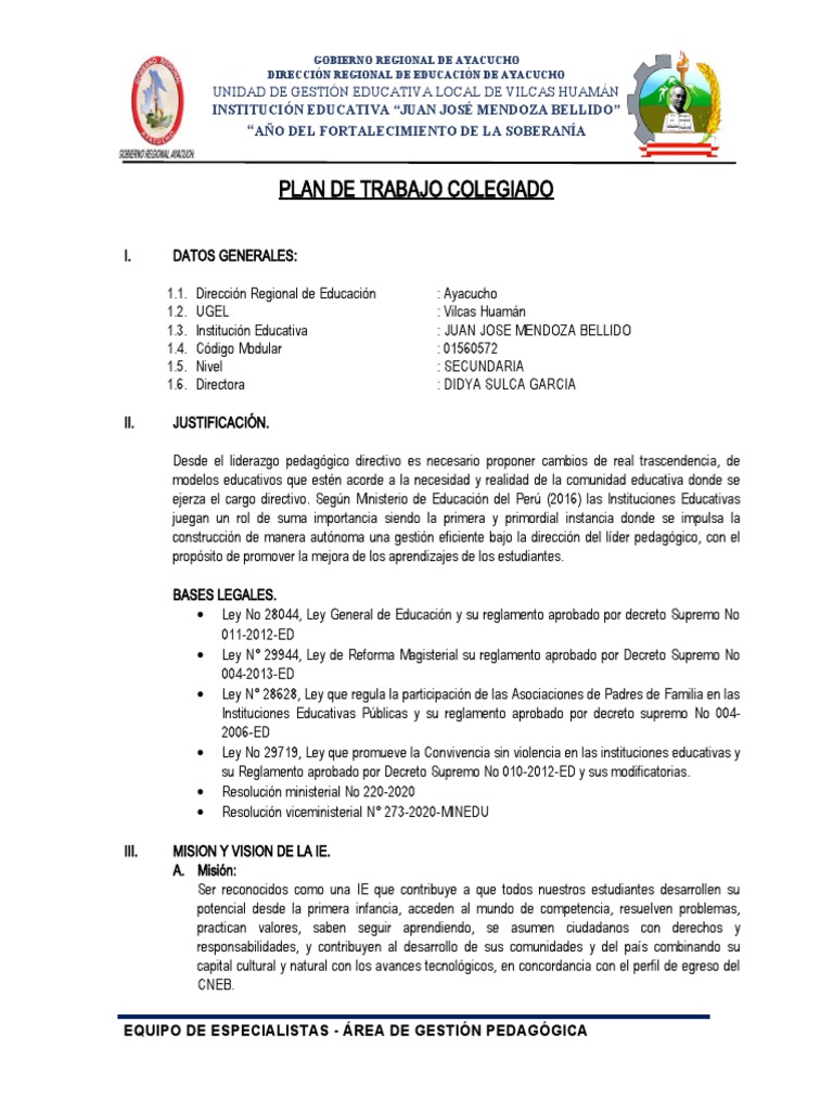 Plan de Trabajo Colegiado JJMB Iiibim | PDF | Aprendizaje | Evaluación