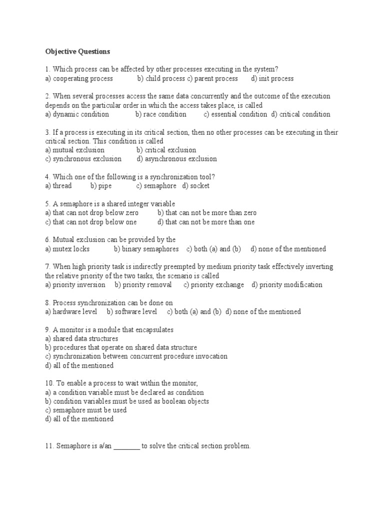 Objective Questions Pdf Process Computing System Software