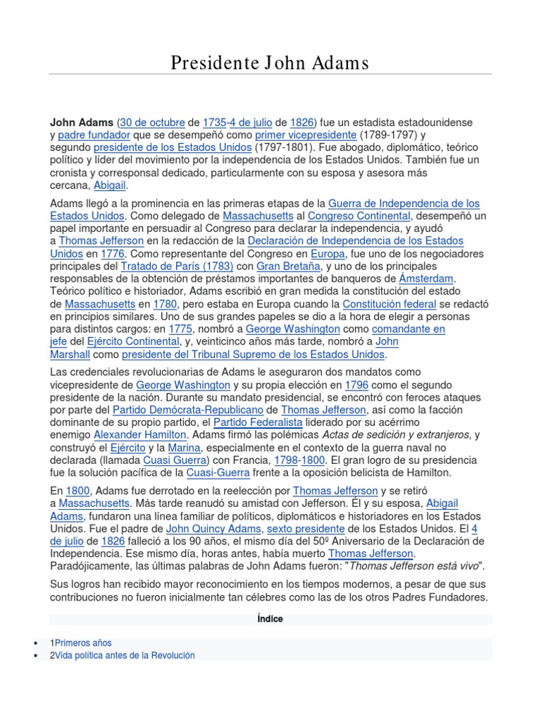 Adams 2 Presidente John | PDF | John Adams | Declaración de ...