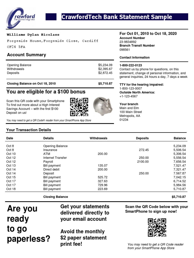 Bank Statement Template 09 | PDF | Qr Code | Deposit Account