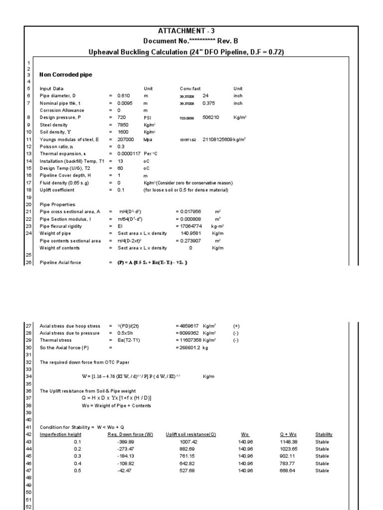 Upheaval Buckling Calculation | Download Free PDF | Pipe (Fluid Conveyance) | Density
