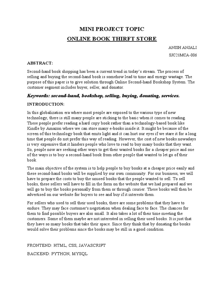 Mini Project Abstract | PDF | Books | Marketing