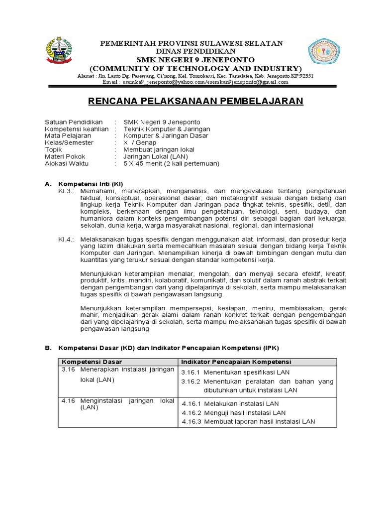 RPP Komputer Jaringan Dasar Revisi | PDF