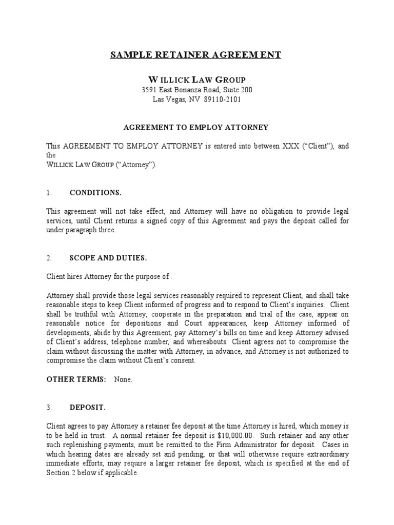 Attorney Retainer Agreement Form Template | PDF | Lawyer | Fee