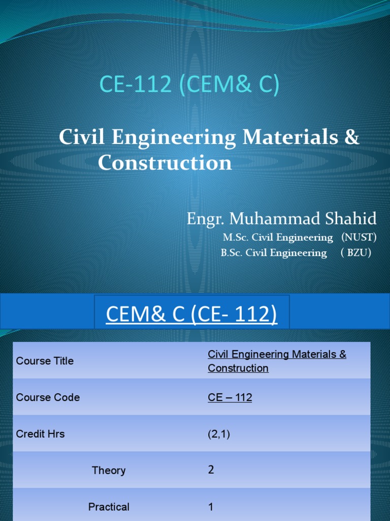 CE-112 Lecture 1 | PDF | Engineering | Concrete
