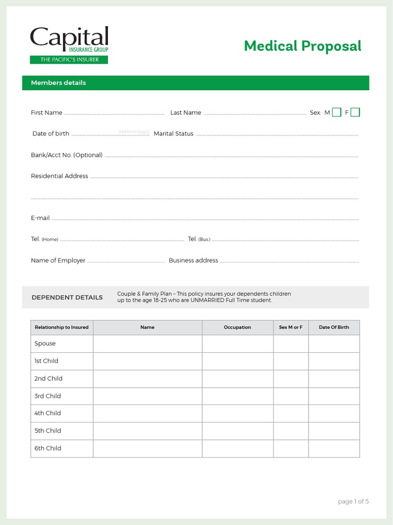 Capital Life Medical Proposal Form | PDF | Confidentiality | Insurance