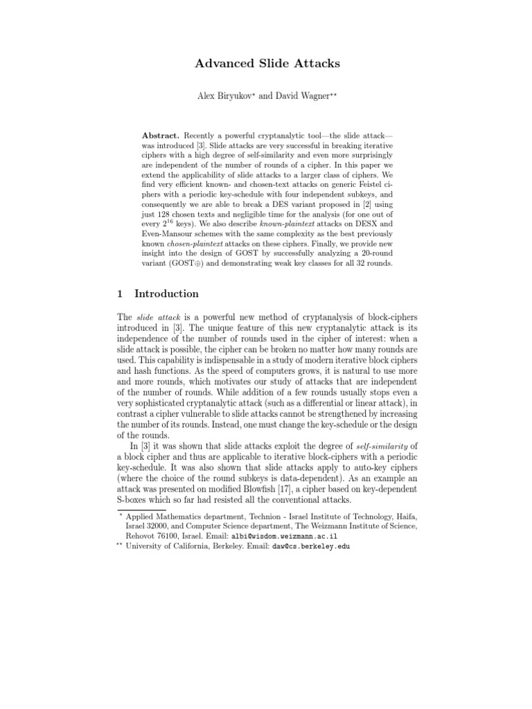 Slide Attack Pdf Cryptography Cyberwarfare