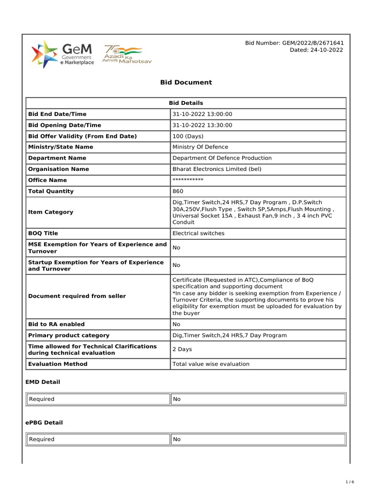 GeM Bidding 3933152 | PDF | Procurement | Specification (Technical ...