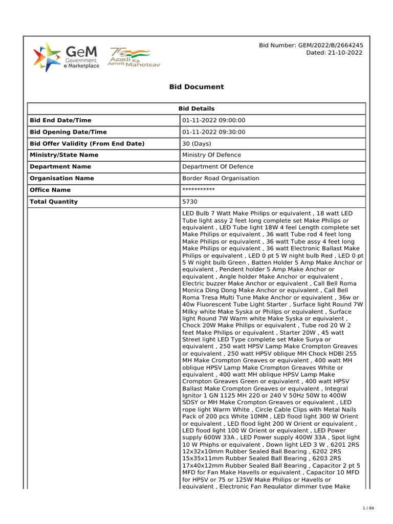 GeM Bidding 3925158 | PDF | Specification (Technical Standard) | Procurement
