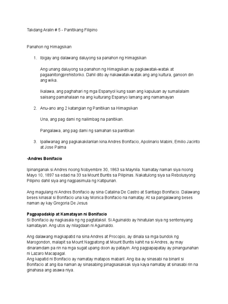 Takdang Aralin # 5 - Panitikang Filipino | PDF