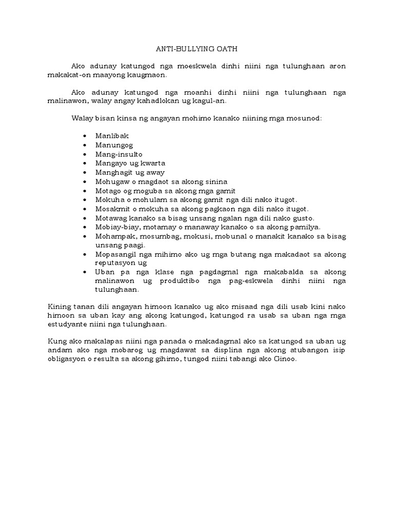 Anti Bullying Oath | PDF