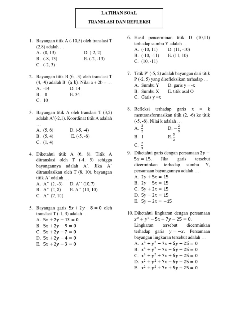 Lat Soal Translasi Dan Refleksi | PDF