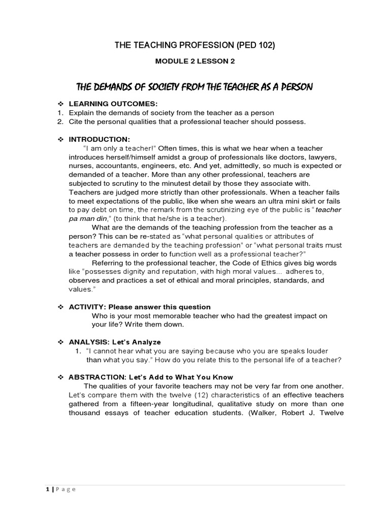 MODULE 2 Lesson 2 PED 102 | PDF | Teachers | Learning
