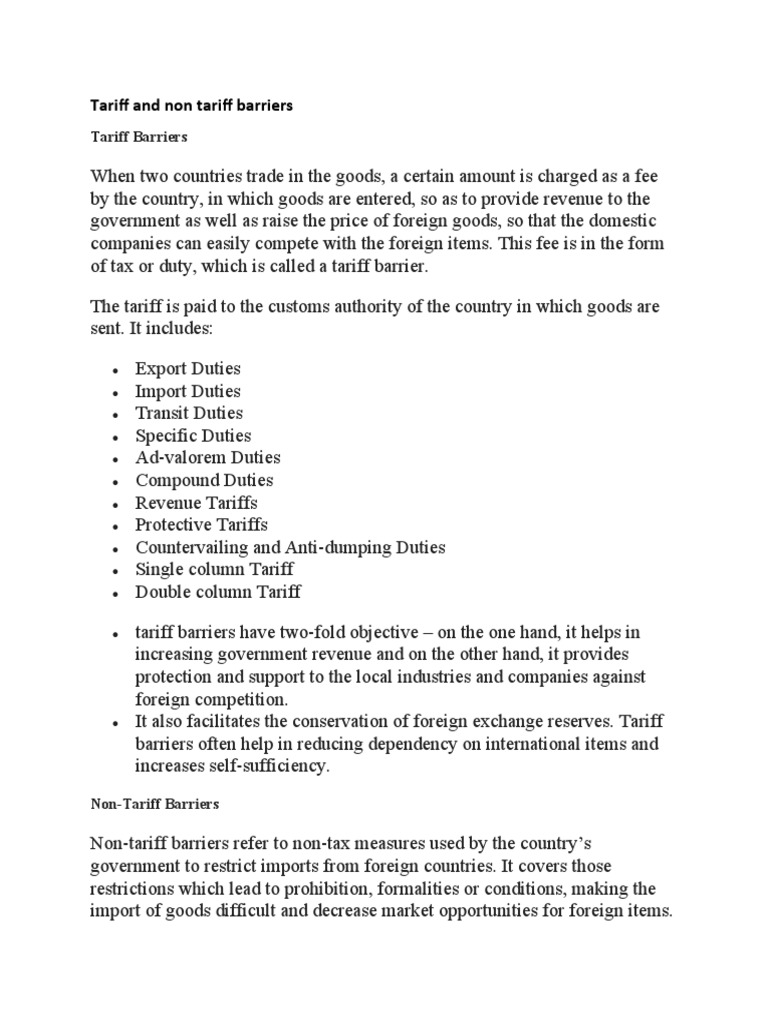 Tariff and Non Tariff Barriers | PDF