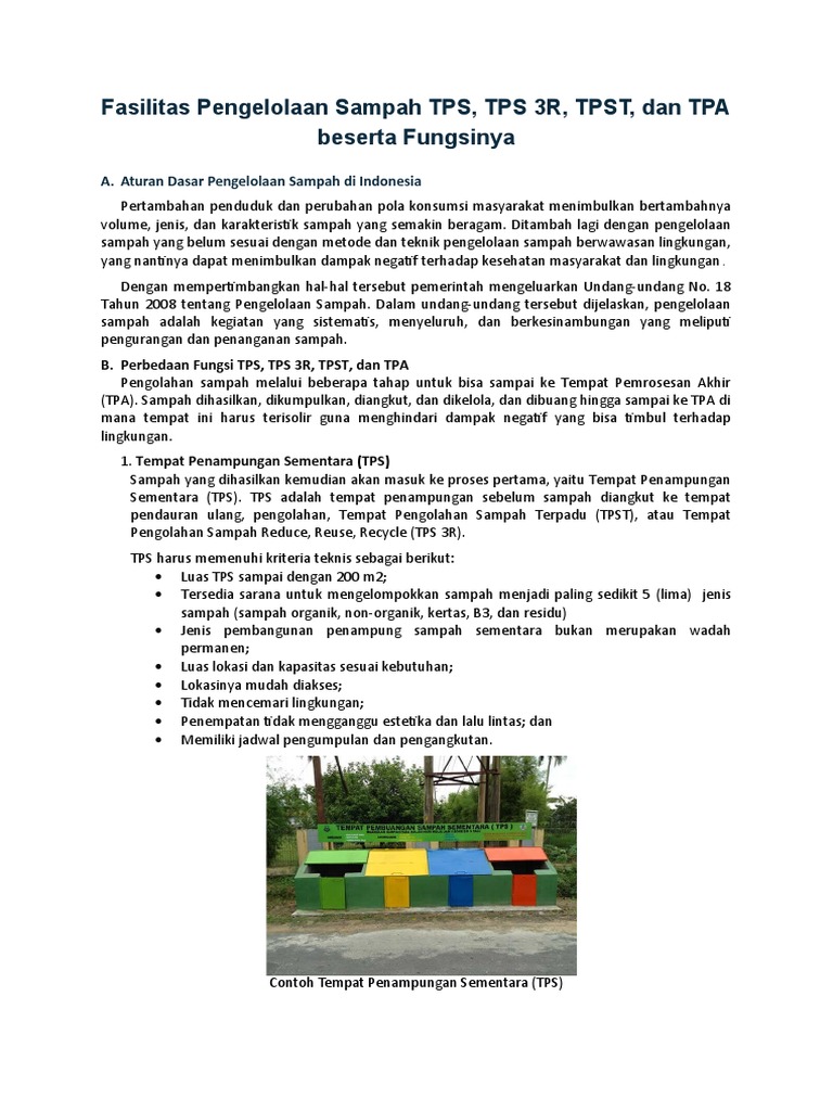 Fasilitas dan Fungsi TPS Sampah | PDF