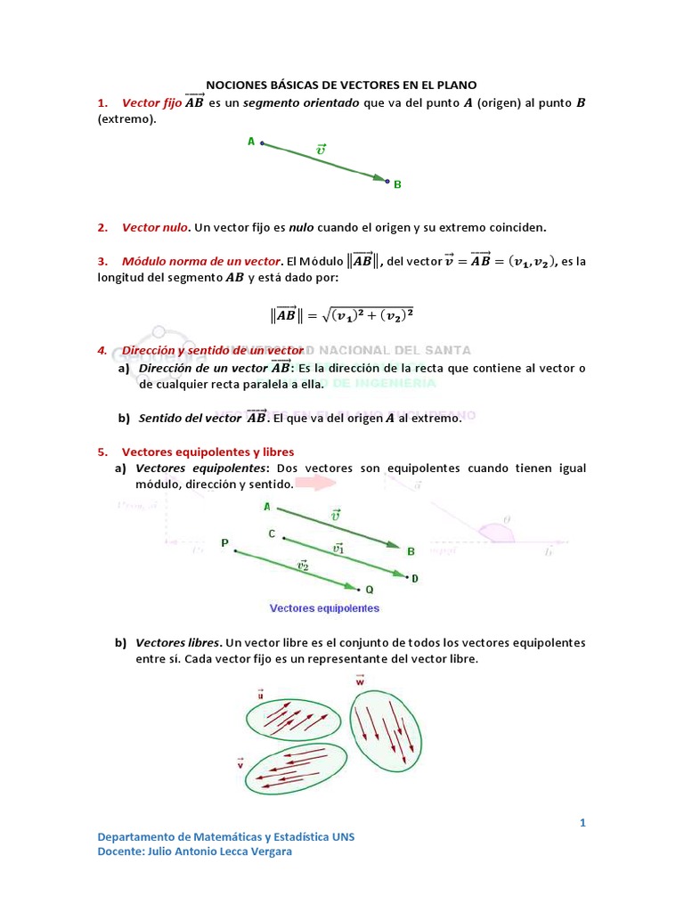 Nociones Básicas de Vectores en El Plano | Descargar gratis PDF | Vector Euclidiano | Sistema de ...