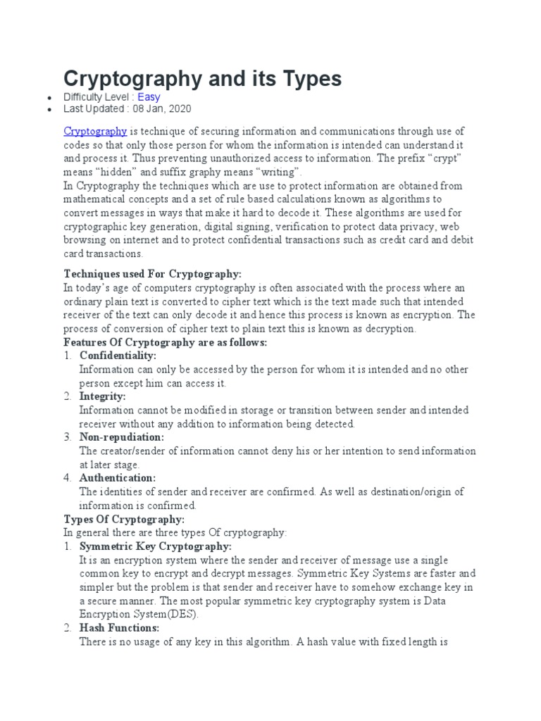 Cryptography and Its Types | PDF | Key (Cryptography) | Cryptography