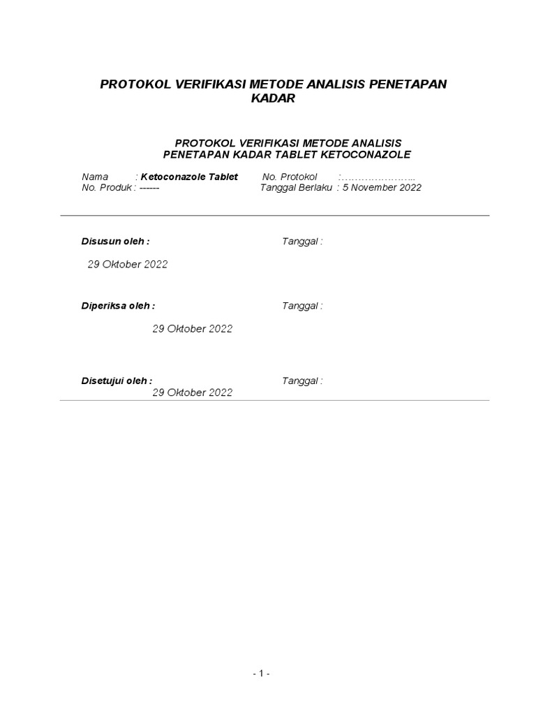 Protokol Verifikasi Dan Validasi Tab Ketoconazole | PDF
