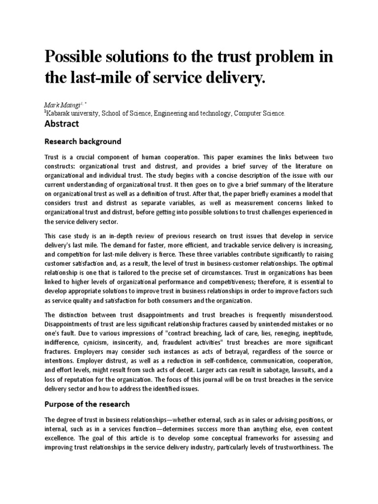 Potential Solutions To The Trust Issues In Last Mile Delivery Pdf