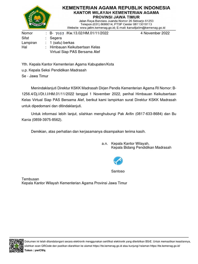 KRM - SRT Pengantar Himbauan Kelas Virtual Bersama Alef | PDF