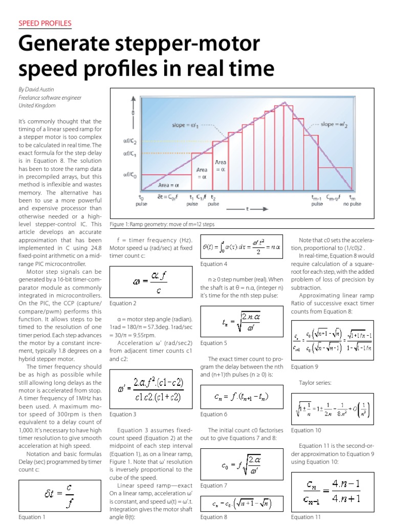 Stepper Motor Speed Profile | PDF | Equations | Acceleration