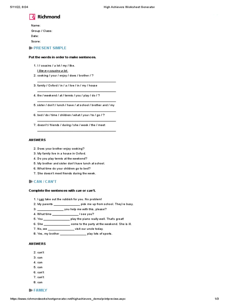 High Achievers Worksheet Generator | PDF | Language Arts & Discipline