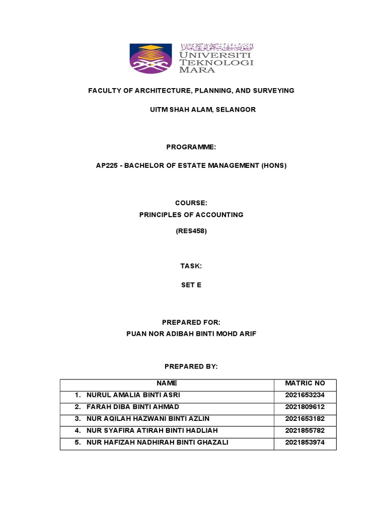 Assignment Account Res458 (Set E) - Ap225 | PDF | Debits And Credits ...
