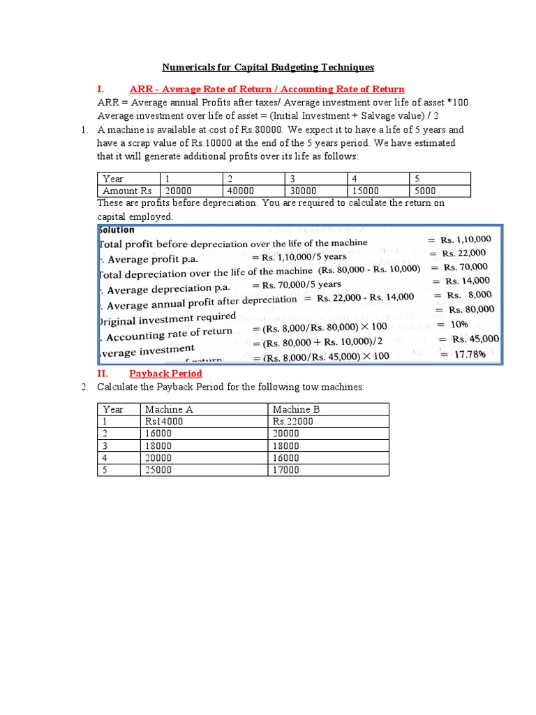 Numericals On Capital Budgeting Techniques | PDF | Depreciation | Trade