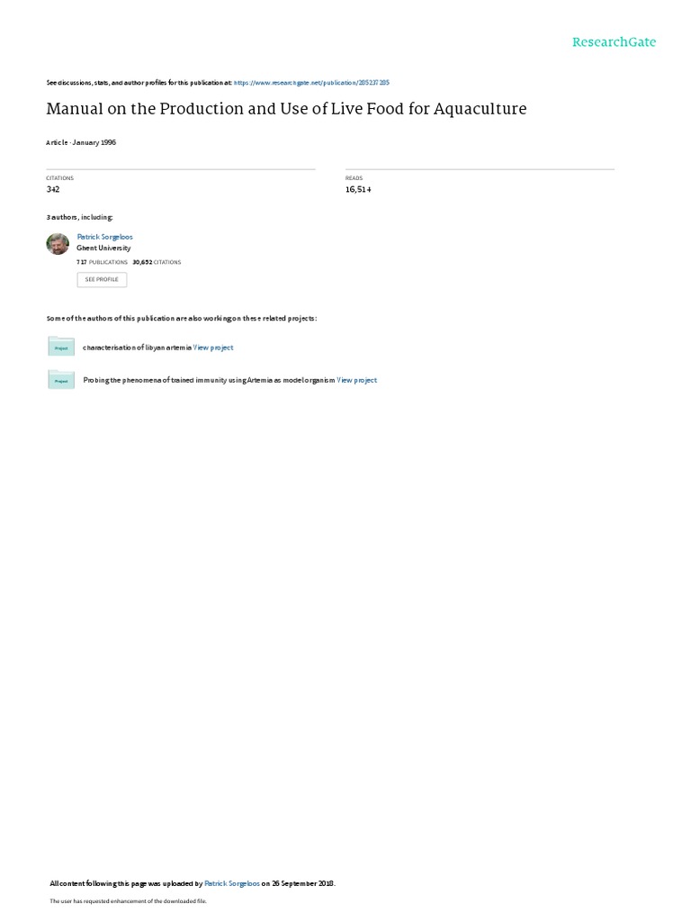 Fao Manual Live Food | PDF | Algae | Aquaculture