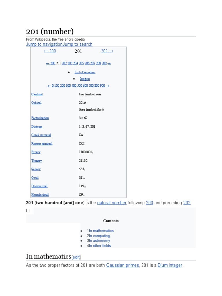 201 (Number) : in Mathematics | PDF