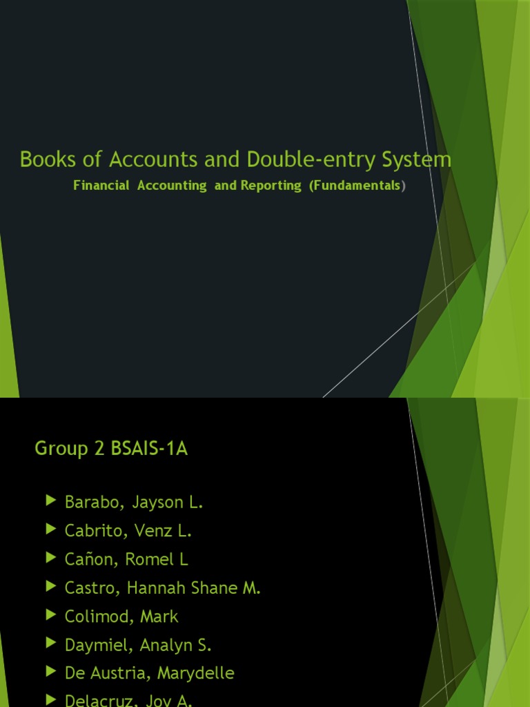 Books of Accounts and Double Entry Sytem BSAIS 1A Group 2 | PDF ...
