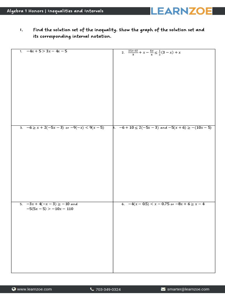 Algebra 1 Honors Inequalities And Intervals Solving Linear