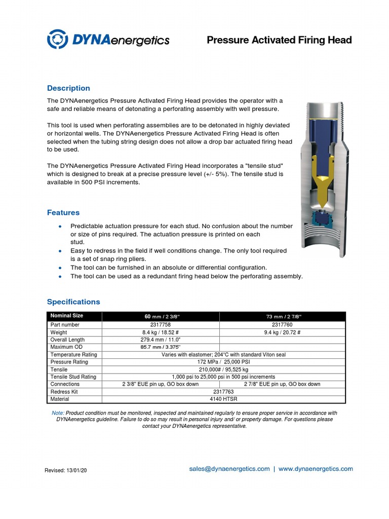2212 TCP Firing Head Pressure Activated 130120 1 | PDF | Pressure ...