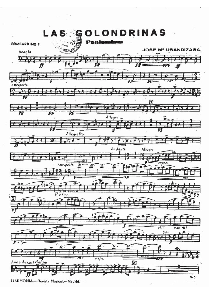 Las Golondrinas (Pantomima) - Usandizaga - Bombardino 1 | PDF