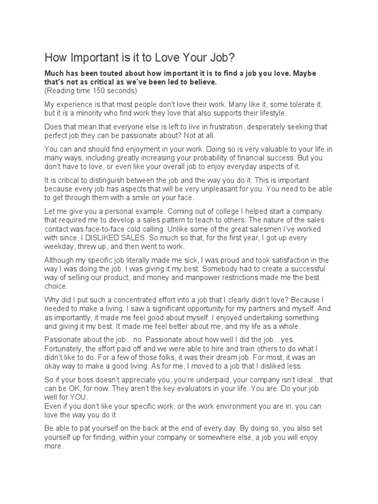 How Important Is It To Love Your Job? | PDF