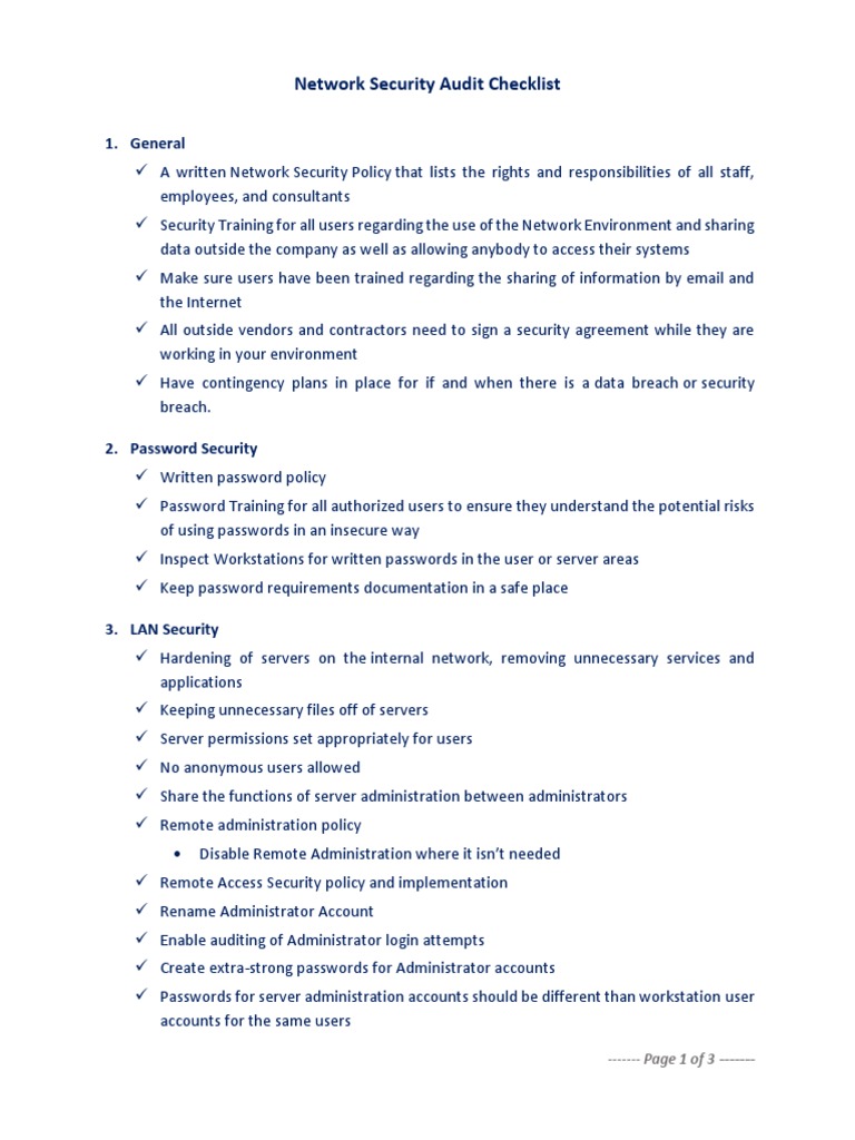 Network Security Audit Checklist | PDF | Security | Computer Security