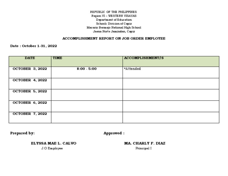 Job Order Accomplishment Report 2022 | PDF