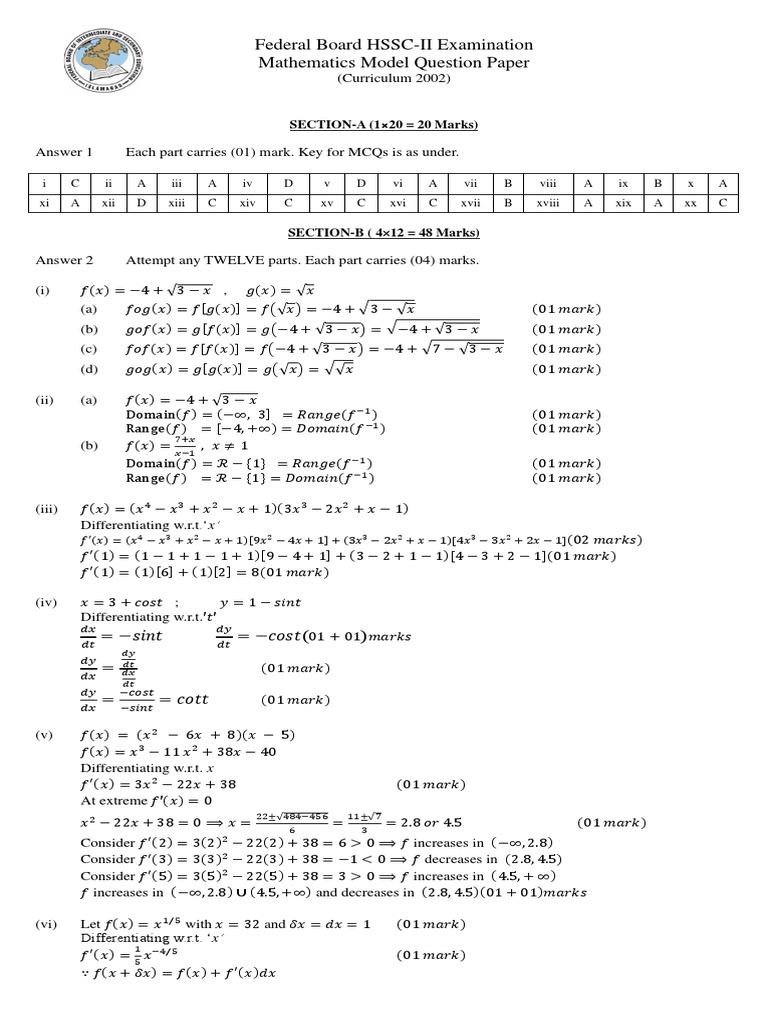 Mathematics HSSC-II Solution | PDF | Elementary Mathematics | Theoretical Physics