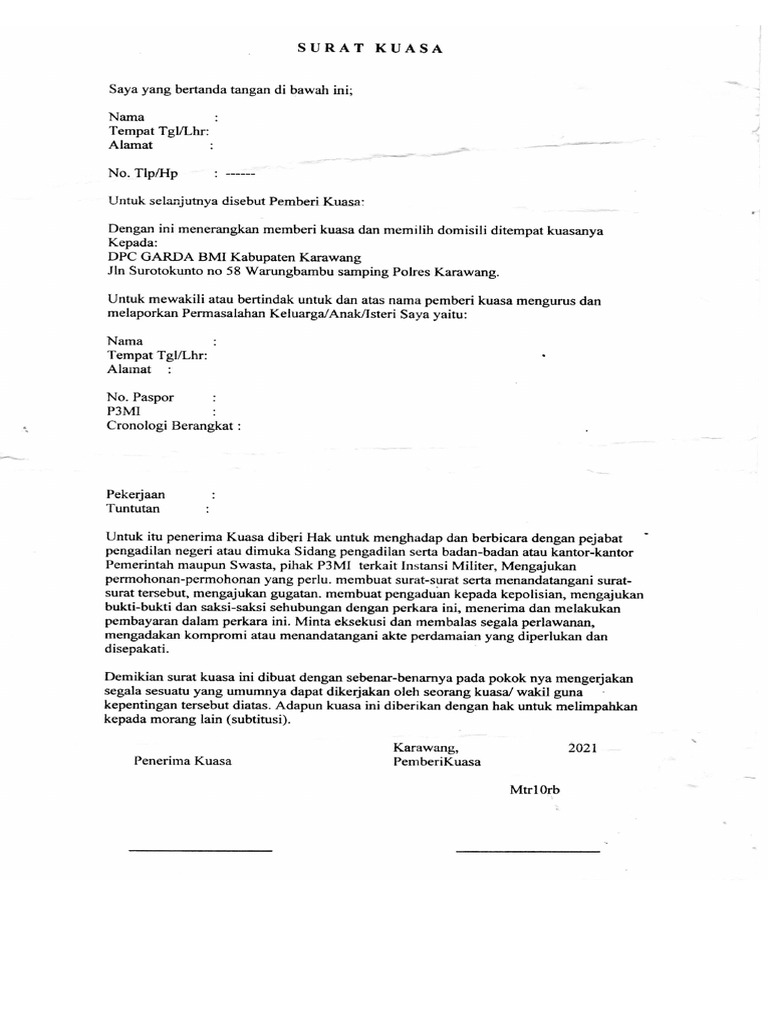 Surat Kuasa Gmi DPC Karawang | PDF