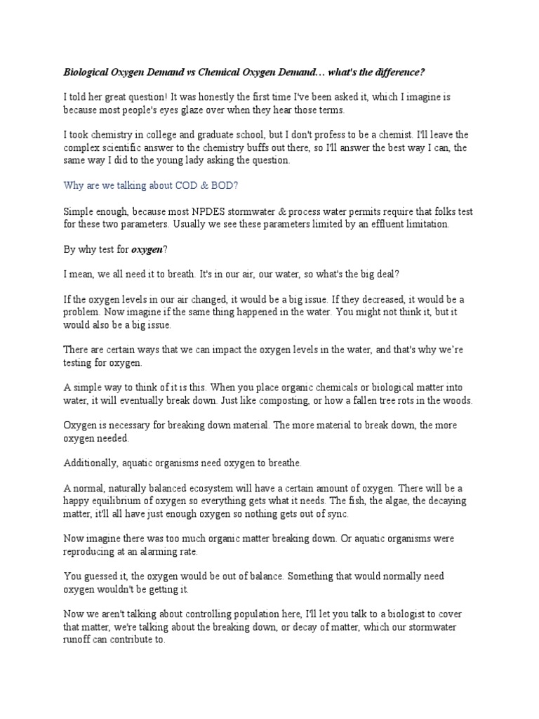 Understanding Biological Oxygen Demand and Chemical Oxygen Demand: An ...