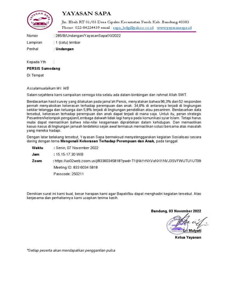 Surat Undangan Sosialisasi Persis | PDF