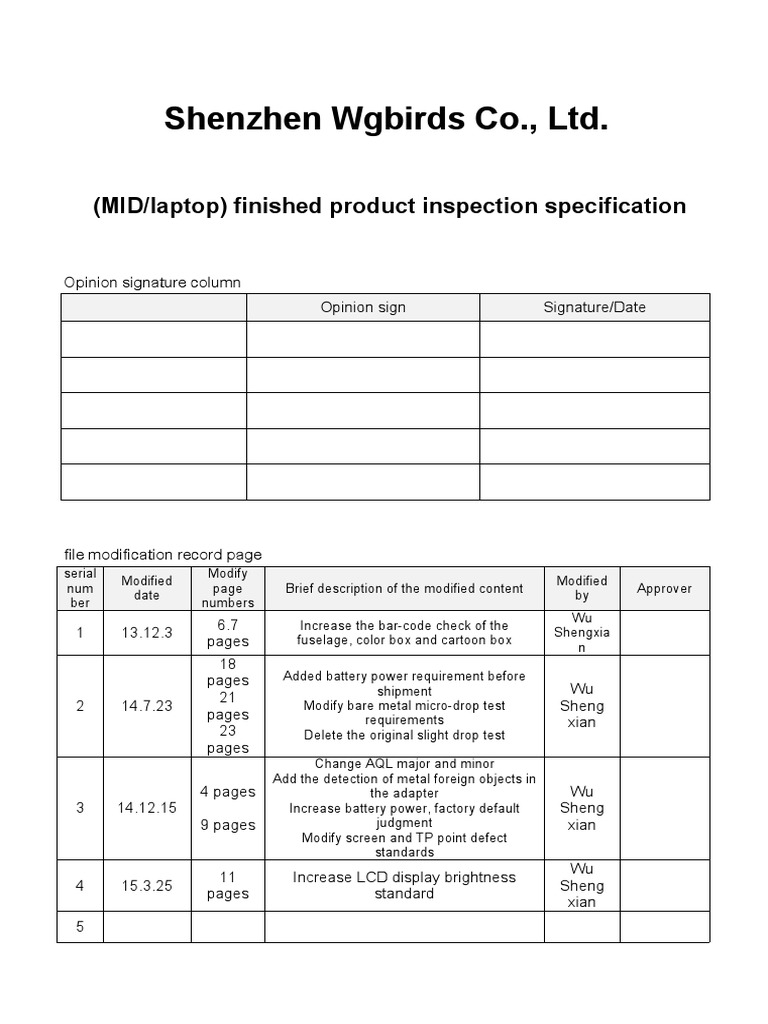 Quality Inspection Specification MID - Laptop | PDF | Liquid Crystal ...