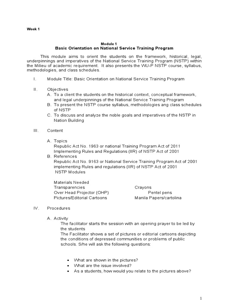 NSTP 1 Module | PDF | Citizenship | Family